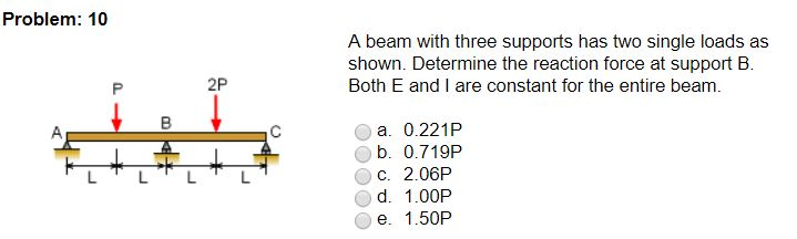 Solved Problem: 10 A beam with three supports has two single | Chegg.com
