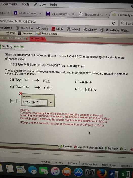 Solved Given the measured cell potential, E_cell is -0.3571 | Chegg.com
