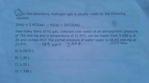 Solved How many liters of H2 gas, collected over water at an | Chegg.com
