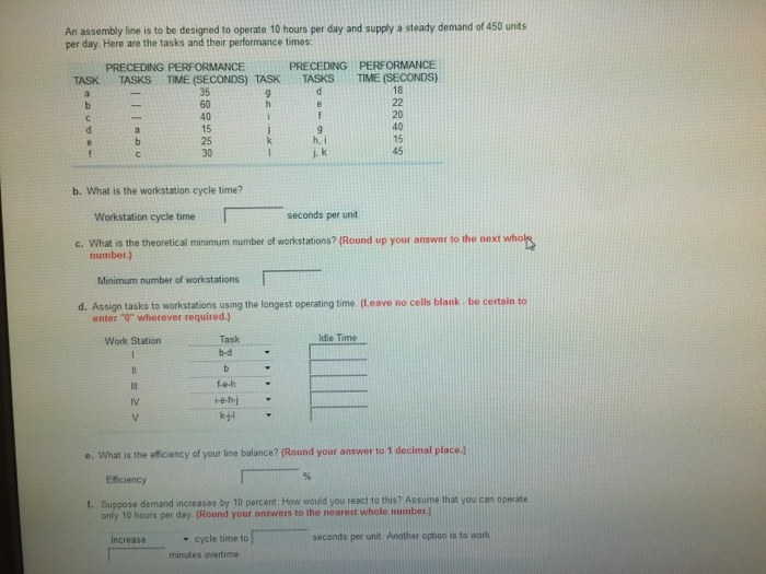 An assembly line is to be designed to operate 10 | Chegg.com