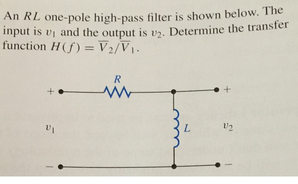 Solved An RL one-pole high-pass filter is shown below input | Chegg.com
