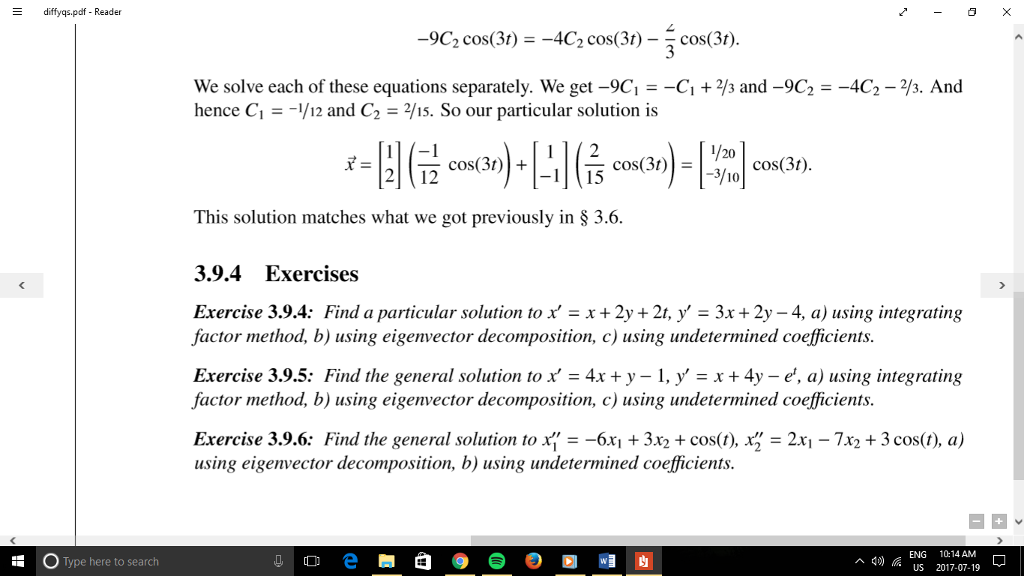 Solved -9C_2 cos(3t) = -4C_2 cos(3t)-2/3cos(3t). We solve | Chegg.com