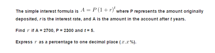 Solved The simple interest formula is A = P(1 + r)^t where P | Chegg.com