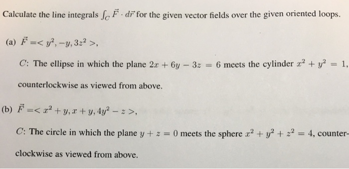 Solved Calculate the line integrals Integral_C F. dr for the | Chegg.com