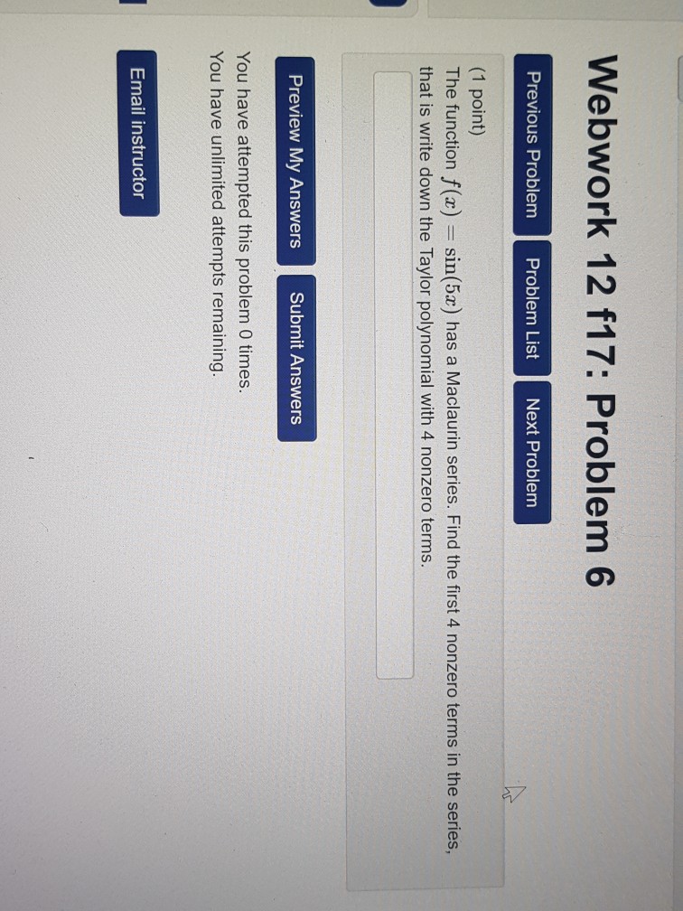 Solved Webwork 12 f17: Problem 6 Previous Problem Problem | Chegg.com Solved Webwork 12 f17: Problem 6 Previous Problem Problem | Chegg.com
