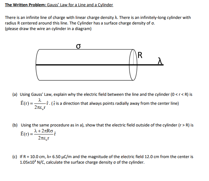 Solved The Written Problem: Gauss' Law for a Line and a | Chegg.com