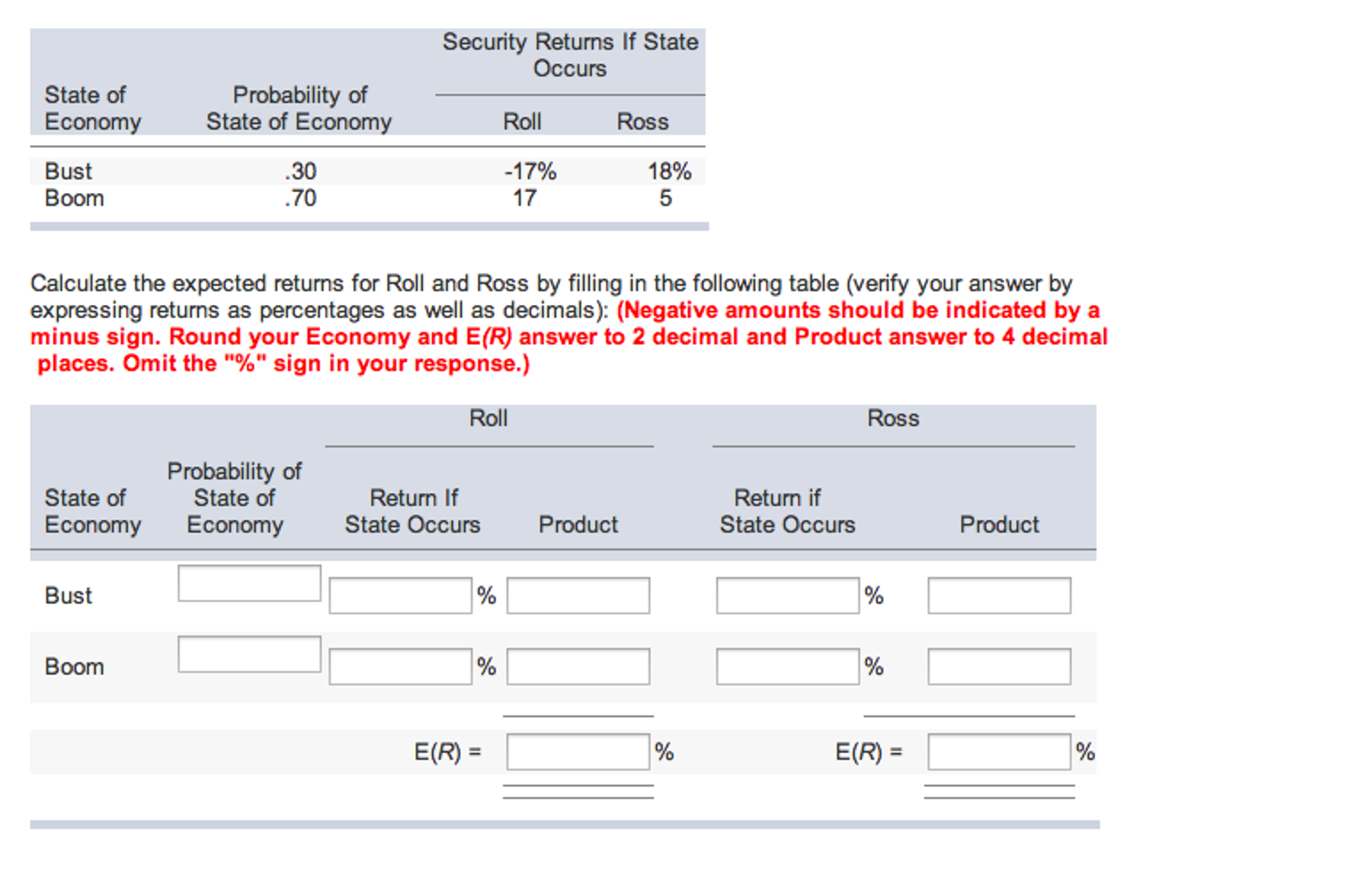 Solved Calculate the expected returns for Roll and Ross by | Chegg.com