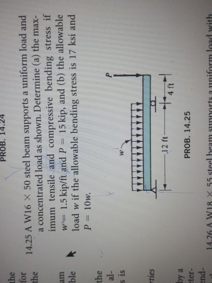 Solved PROB. 14.24 or the 14.25 A W16 x 50 steel beam | Chegg.com