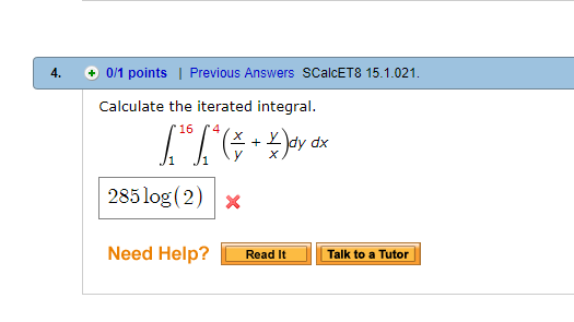 Solved 4 + 0/1 points | Previous Answers SCalcET8 15.1.021 | Chegg.com