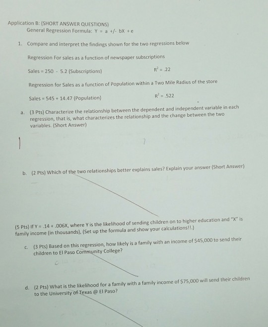 Solved Application B: (SHORT ANSWER QUESTIONS) General | Chegg.com