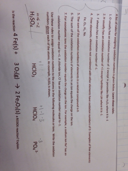 Solved A list of rules for assigning oxidation numbers is | Chegg.com