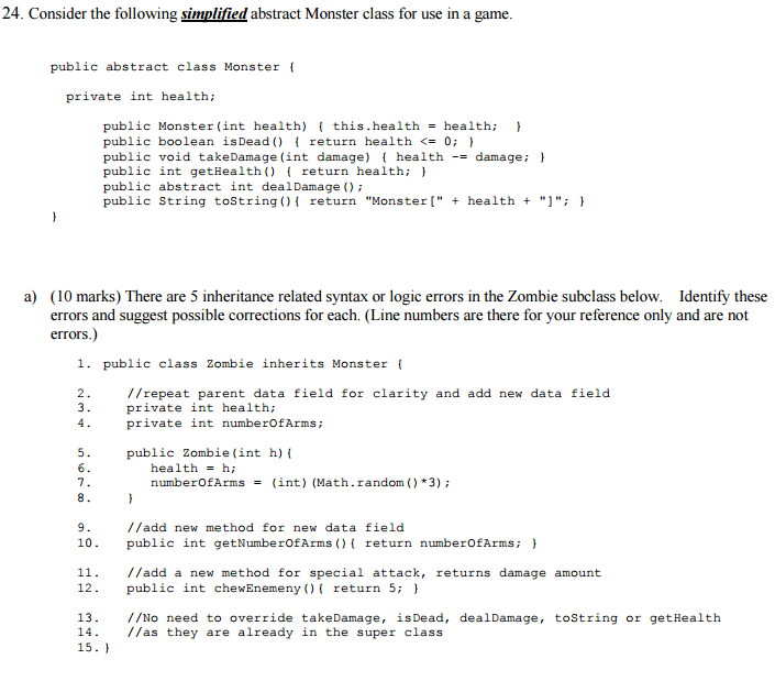 Solved 24. Consider the following simplified abstract | Chegg.com