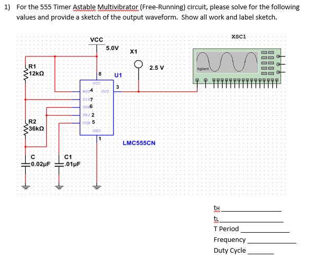 Solved For the 555 Timer Astable Mulitivibrator | Chegg.com
