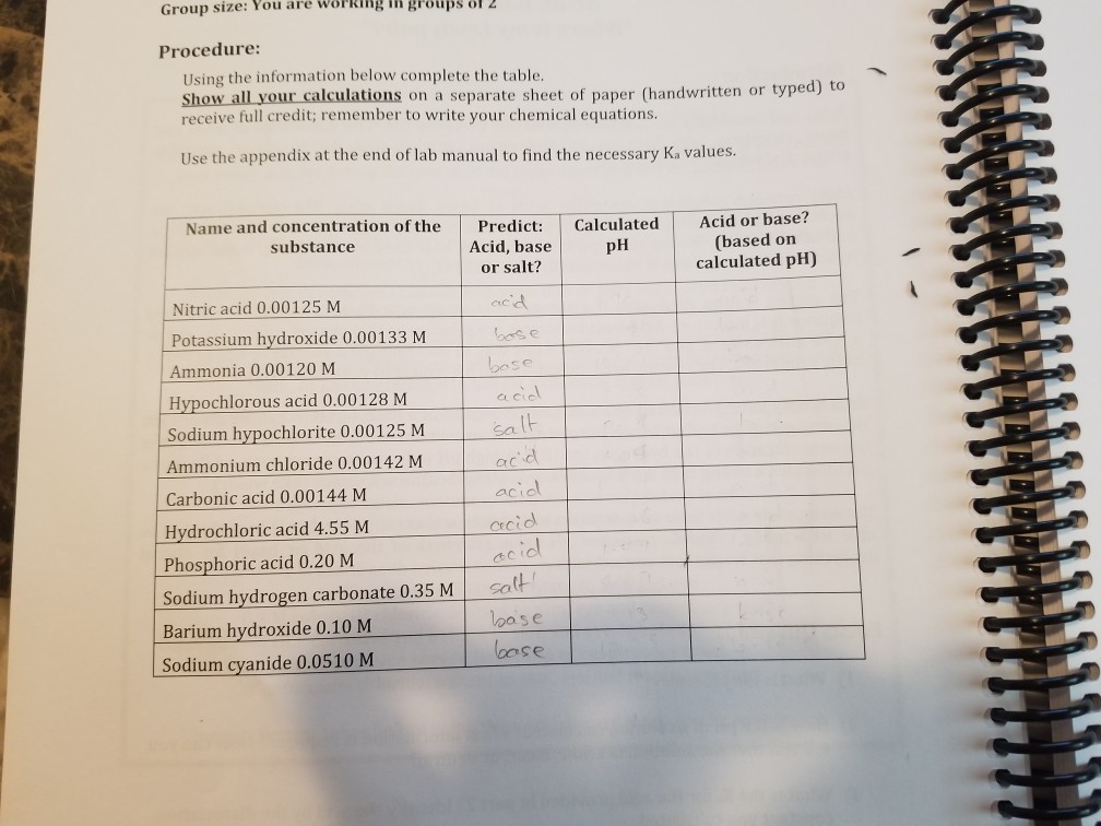 Solved Group size: You are worklng in groups ol 2 Procedure | Chegg.com