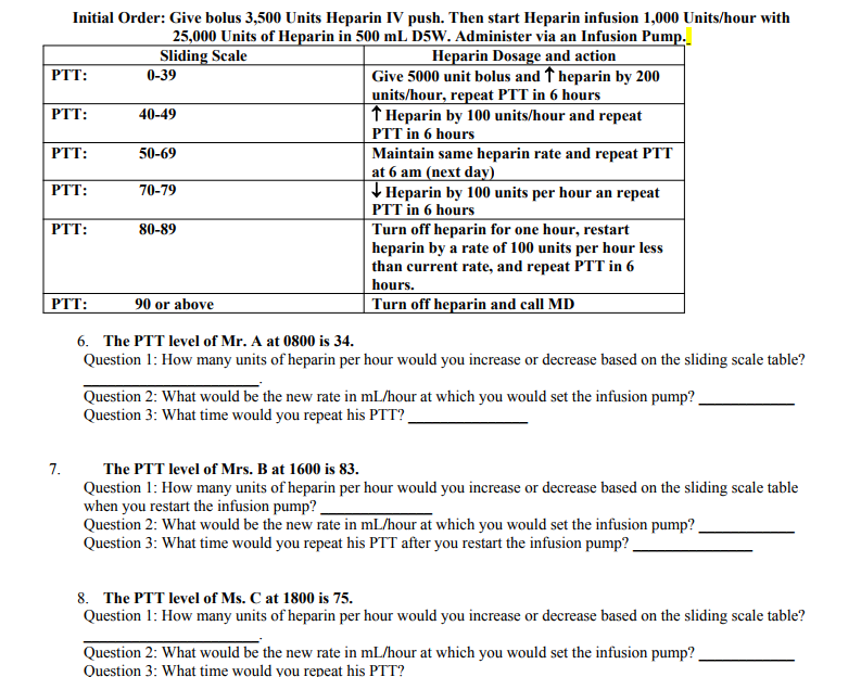 Solved The PTT level of Mr. A at 0800 is 34. How many | Chegg.com