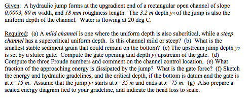 Solved Given: A hydraulic jump forms at the upgradient end | Chegg.com