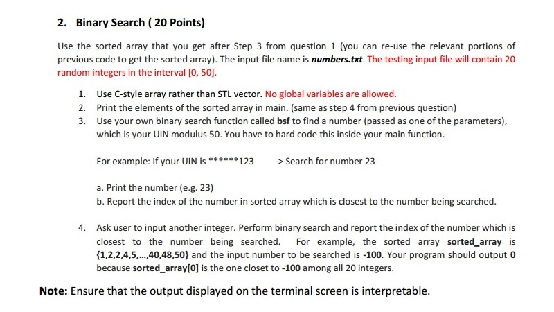Binary Search Use the sorted array that you get after | Chegg.com