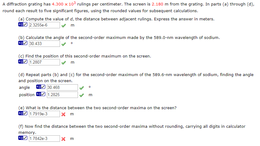 Solved A Diffraction Grating Has 4 300 Times 10 3 Rulings