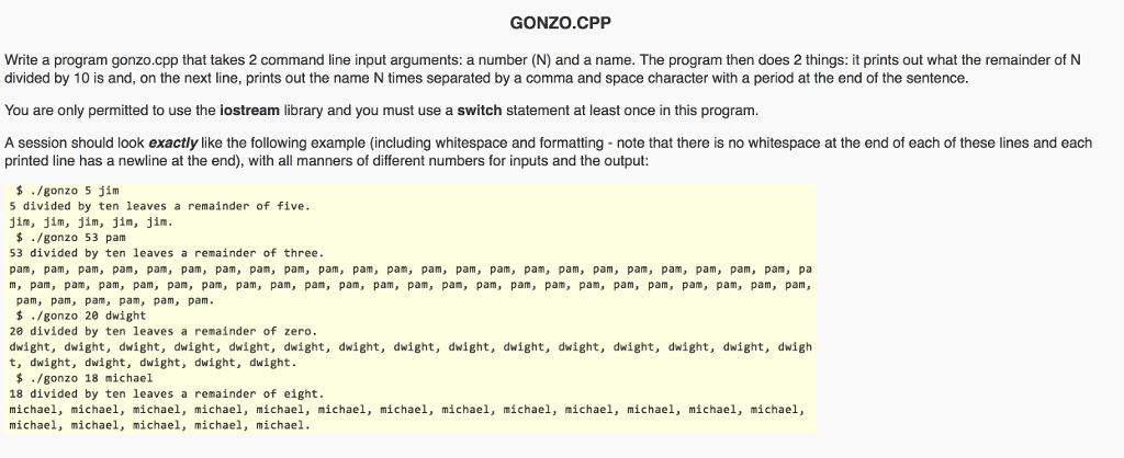 Solved GONZO CPP Write a program gonzo.cpp that takes 2 | Chegg.com