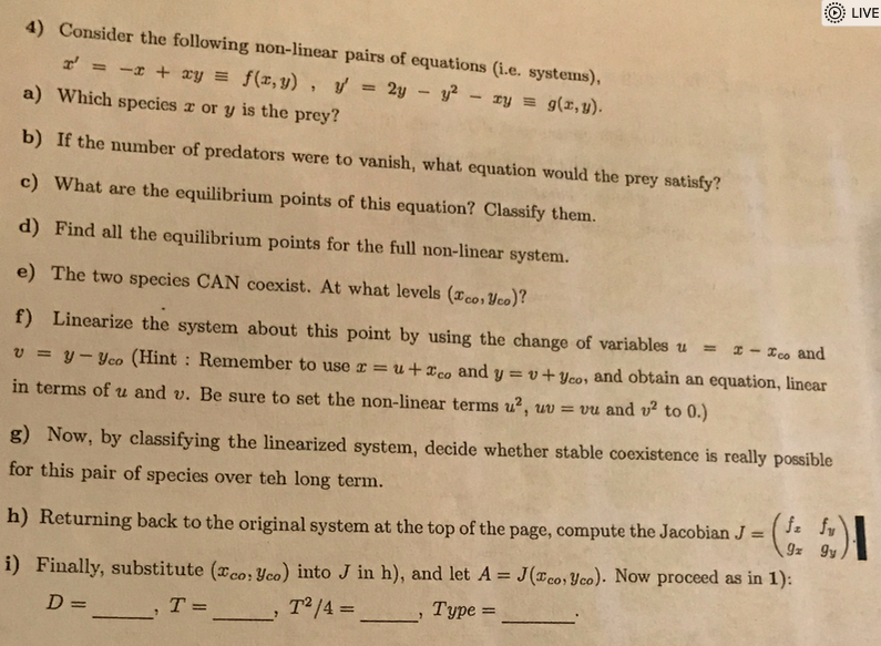 Solved Consider the following non-linear pairs of equations | Chegg.com