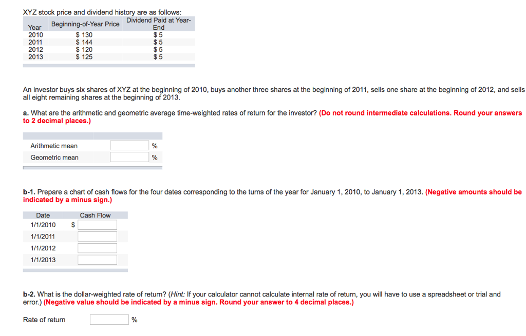 Solved XYZ stock price and dividend history are as follows | Chegg.com