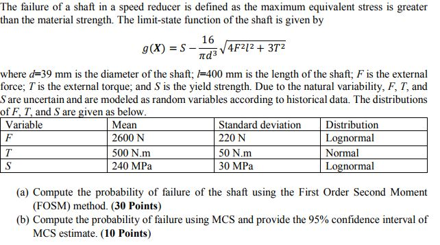 The failure of a shaft in a speed reducer is defined | Chegg.com