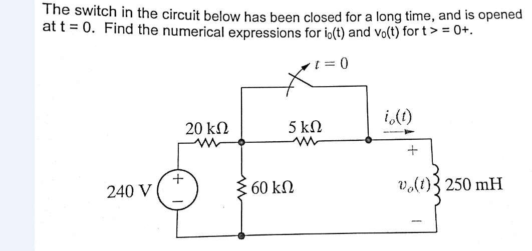 Solved The switch in the circuit below has been closed for a | Chegg.com