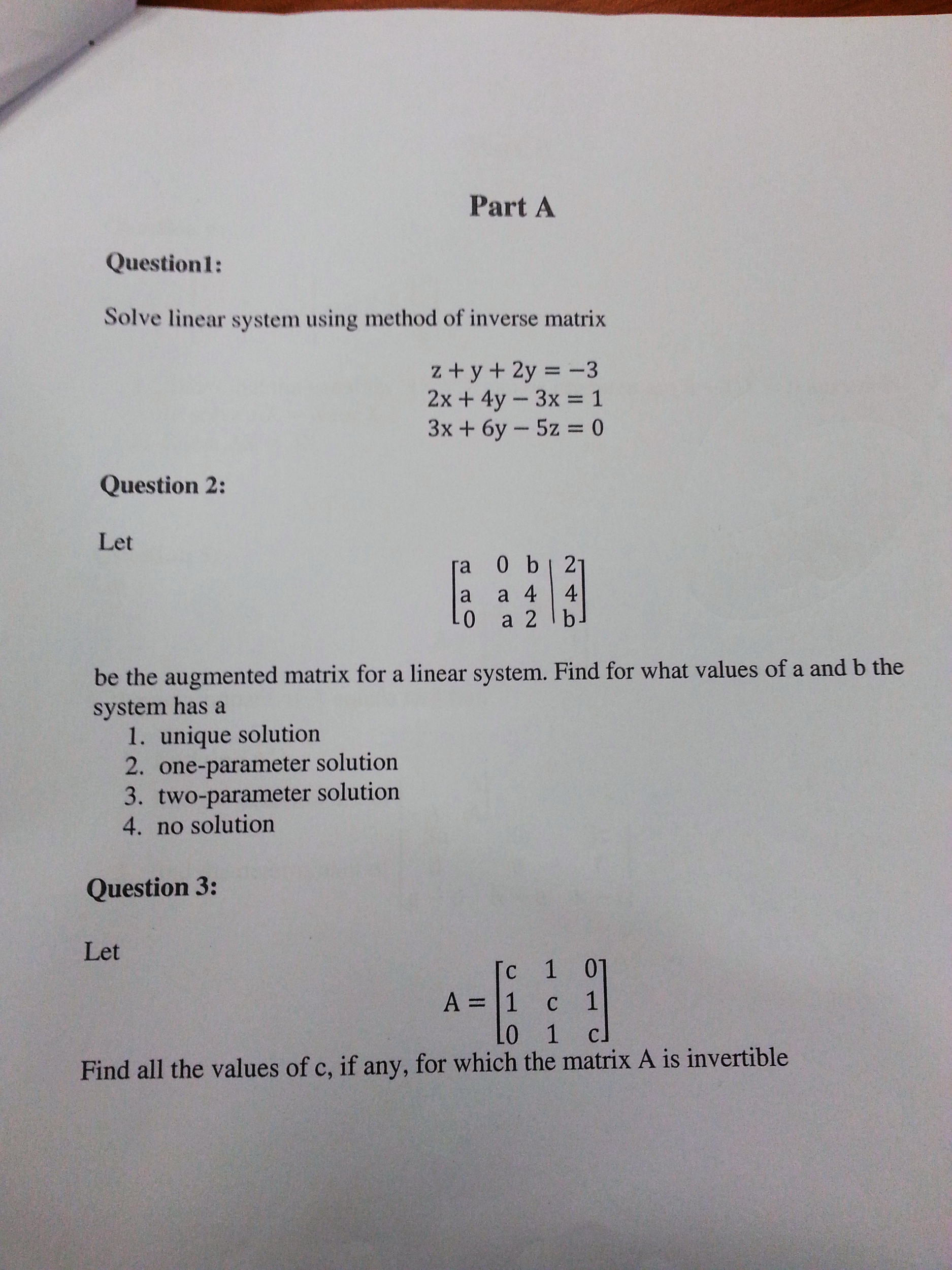 Solve linear system using method of inverse matrix z | Chegg.com