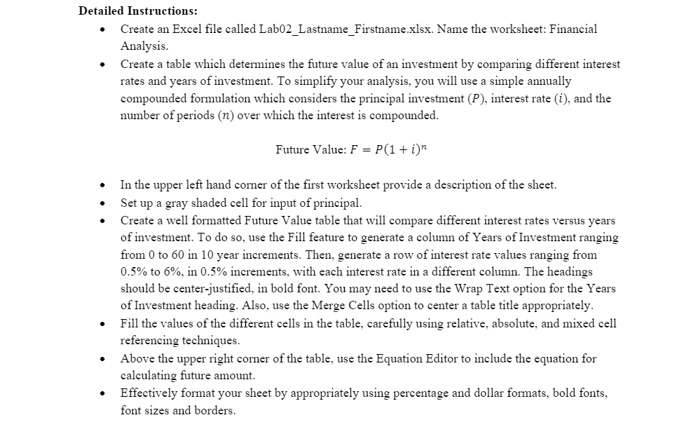 Solved Detailed Instructions Create An Excel File Called 1188