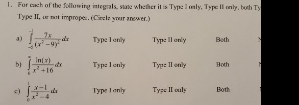 Solved [Improper Integrals] state whether the following | Chegg.com
