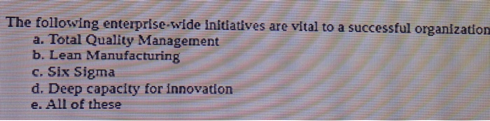 Solved The following enterprise-wide Initiatives are vital | Chegg.com Solved The following enterprise-wide Initiatives are vital | Chegg.com