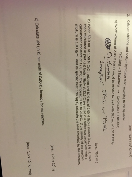 Solved Calcium chloride and sodium hydroxide react according | Chegg.com