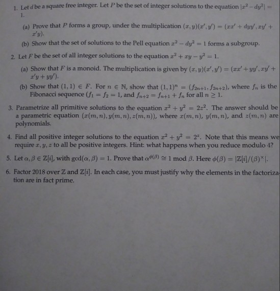 Solved Let d be a square free integer. Let P be the set of | Chegg.com