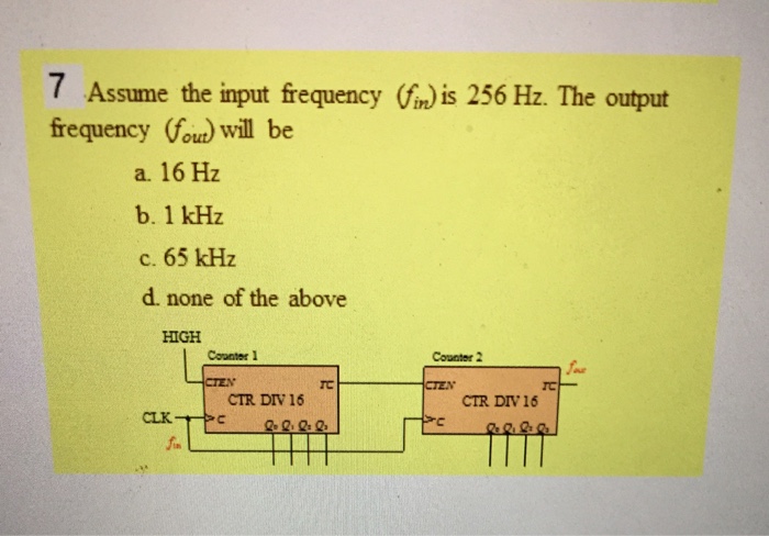 Solved 7 Assume The Input Frequency Fin Is 256 Hz The 