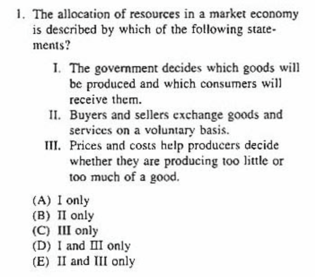 Solved 1· The allocation of resources in a market economy is | Chegg.com