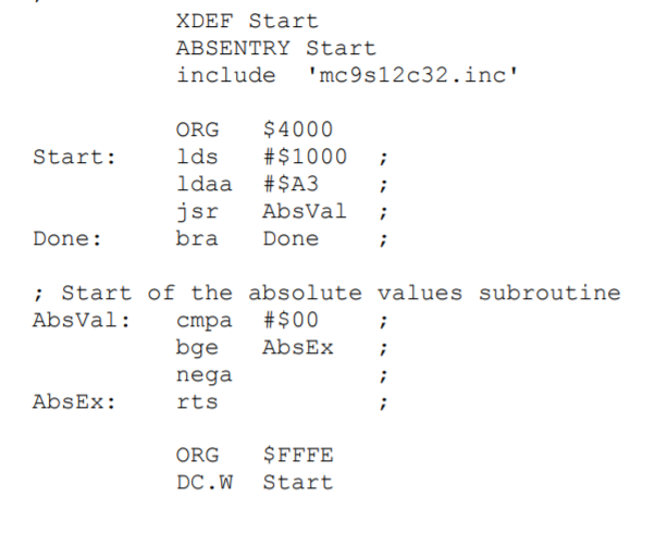 Consider the program AbsVal that uses a subroutine. | Chegg.com