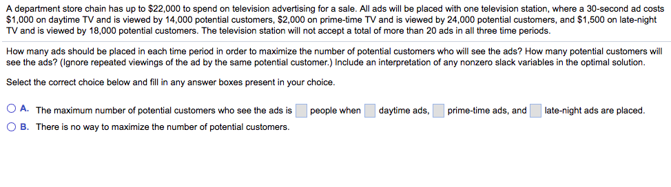 Solved A department store chain has up to $22,000 to spend | Chegg.com
