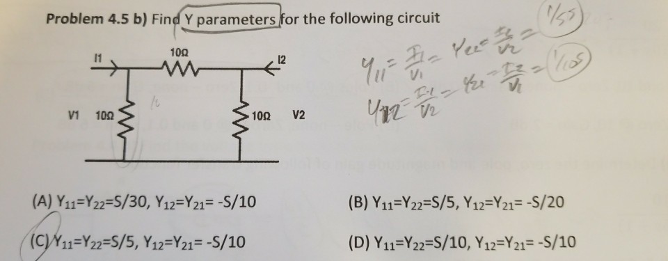 Solved Problem 4.5 b) Find Y parameters for the following | Chegg.com