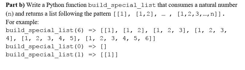 Solved Part b) Write a Python function build special_list | Chegg.com