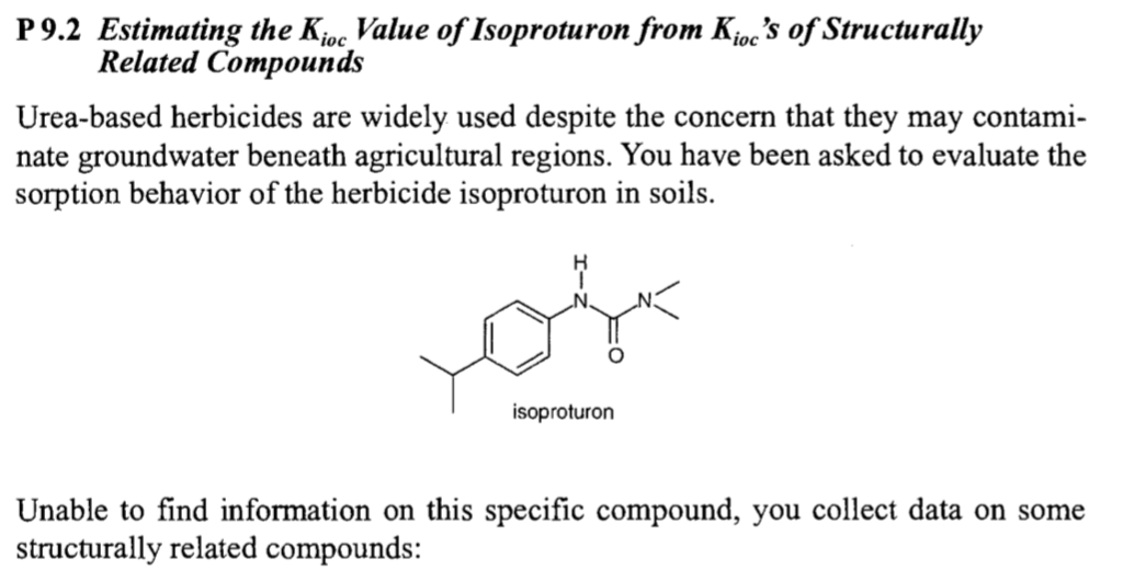 P 9.2 Estimating the Koc Value ofIsoproturon from | Chegg.com