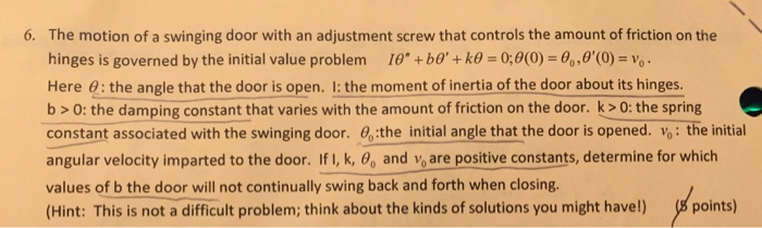 Solved The motion of a swinging door with an adjustment | Chegg.com