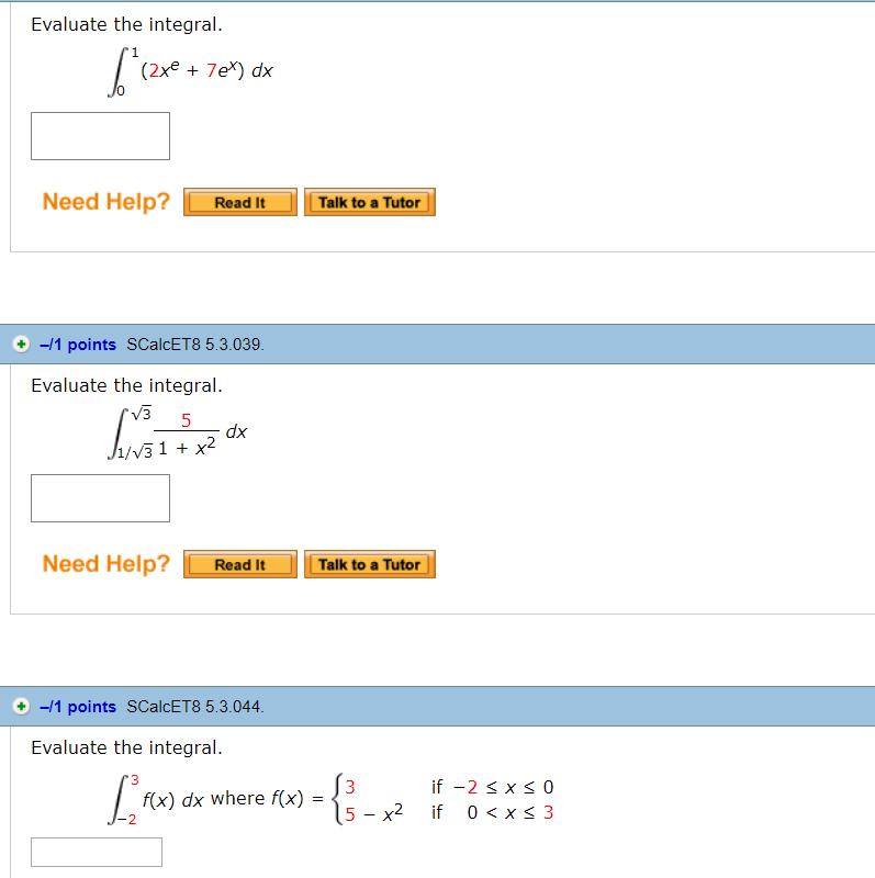 Solved Evaluate the integral. 1 Need Help? Read it- Talk to | Chegg.com