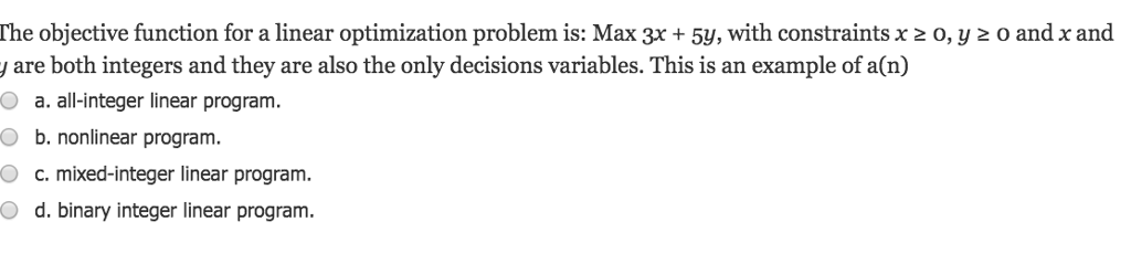Solved The Objective Function For A Linear Optimization