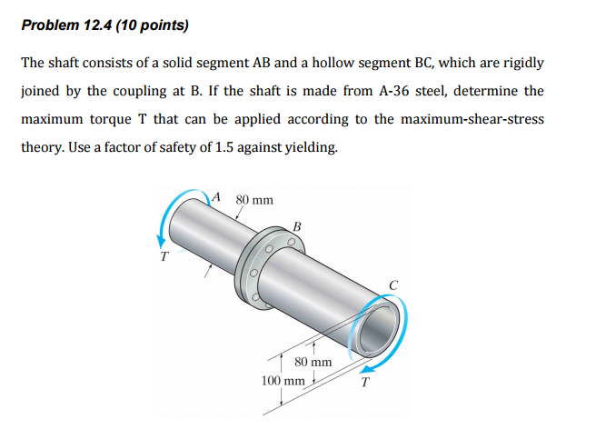 Solved The shaft consists of a solid segment AB and a hollow | Chegg.com