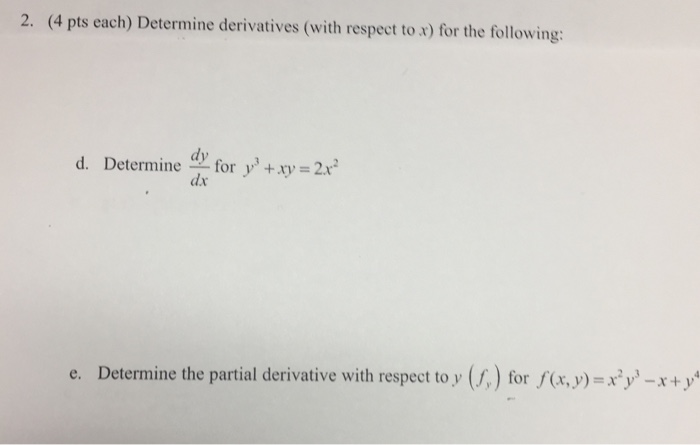 Solved Determine derivatives (with respect to x) for the | Chegg.com