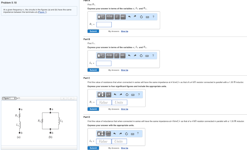 Solved At a given frequency omega, the circuits in the | Chegg.com