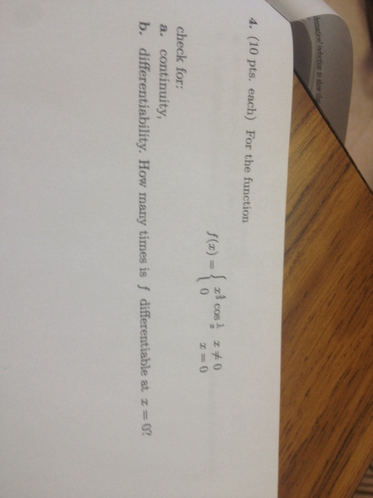 Solved For The Function Continuity Differentiability How