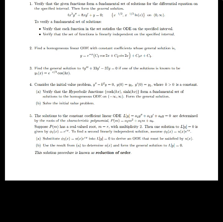Solved 1. Verify that the given functions form a fundamental | Chegg.com