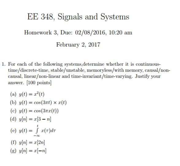 Solved For each of the following systems, determine whether | Chegg.com