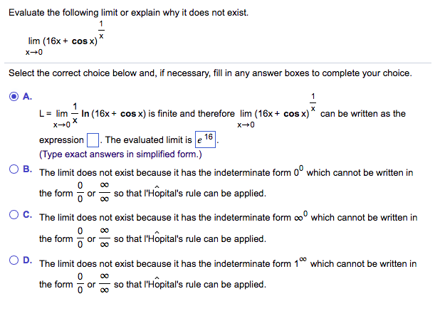 Solved Evaluate the following limit or explain why it does | Chegg.com